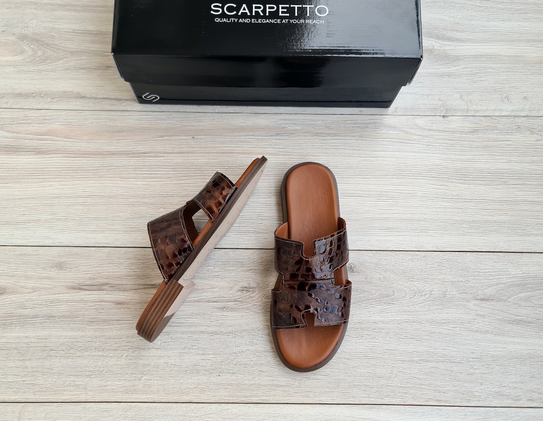 Handmade Leather Men's Slides: Anti-skid Rubber Sole Sandals - Etsy
