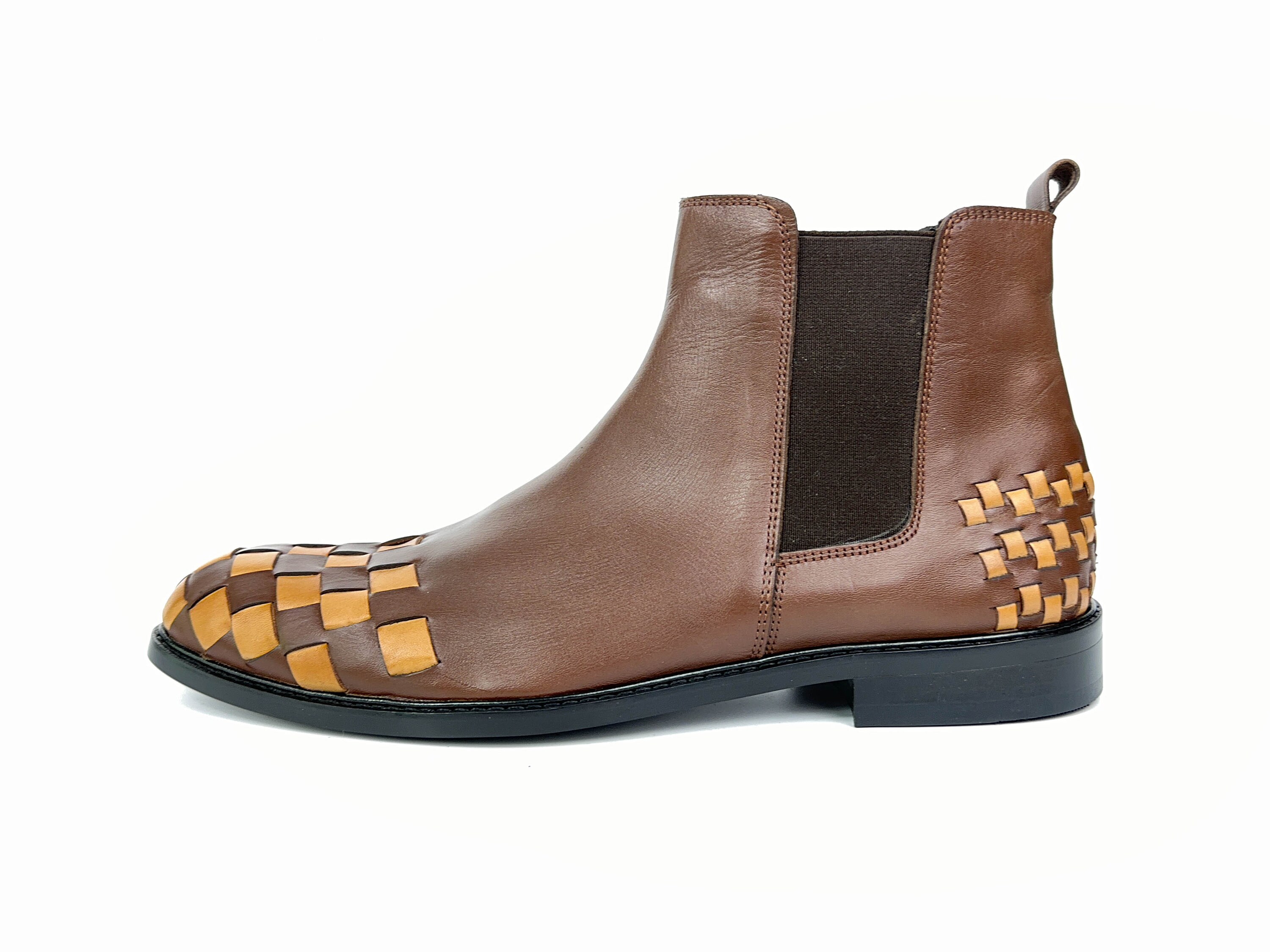 Brown Chelsea Leather Boots With Knitting Pattern Handmade Genuine ...