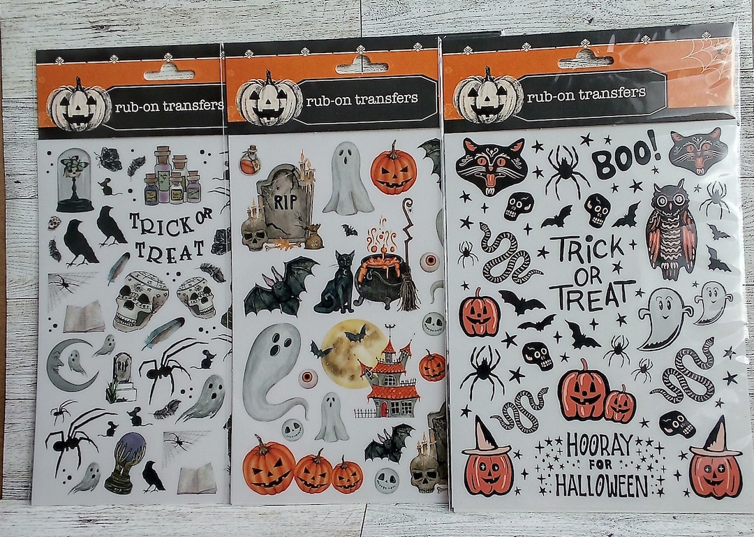 Vintage and Spooky Halloween Rub-on Transfer Stickers, Pumpkins ...