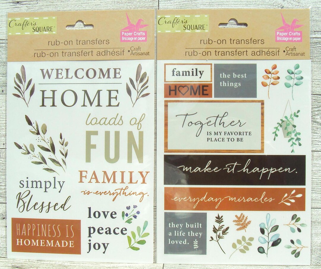 Rub-on Transfers | Welcome Home | Family | Simply Blessed | Leaves ...