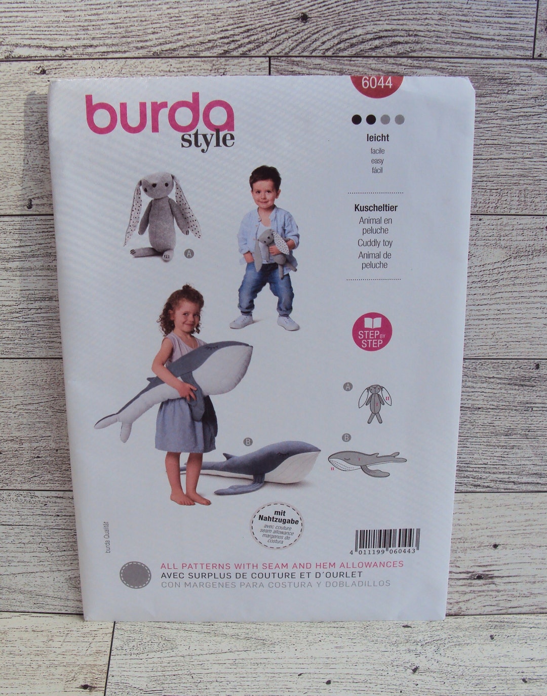 Burda Sewing Pattern 6044 Stuffed Animals Whale and Bunny - Etsy