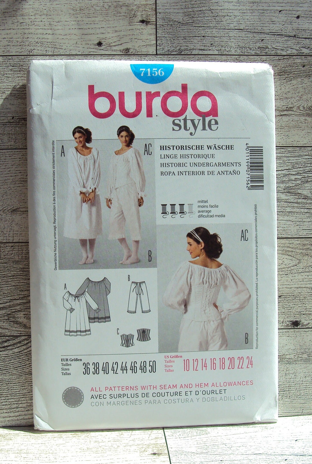 Burda Sewing Pattern 7156 Misses Historical Undergarments Nightdress ...