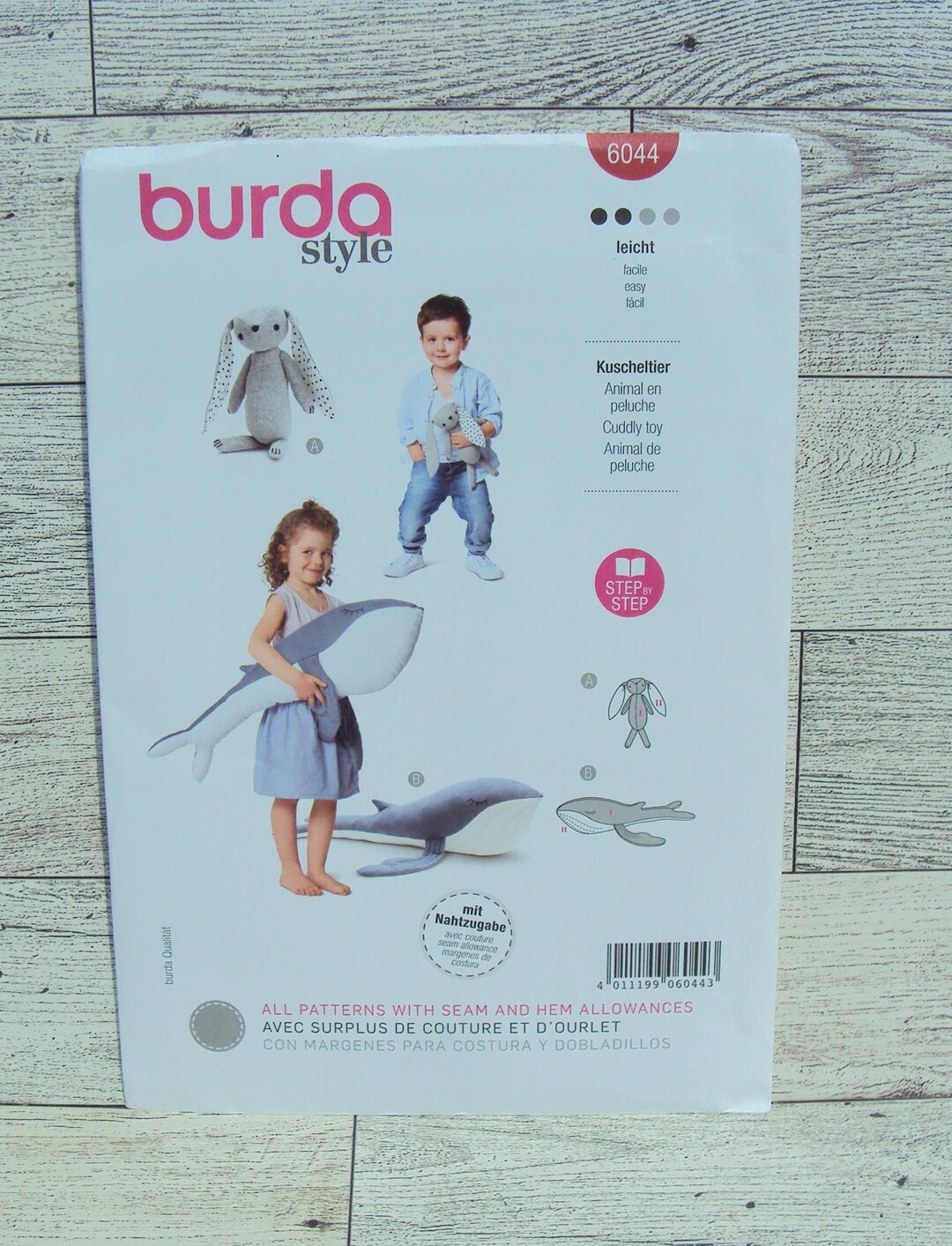 Burda Sewing Pattern 6044 - Stuffed Animals Whale and Bunny Rabbit 12 ...