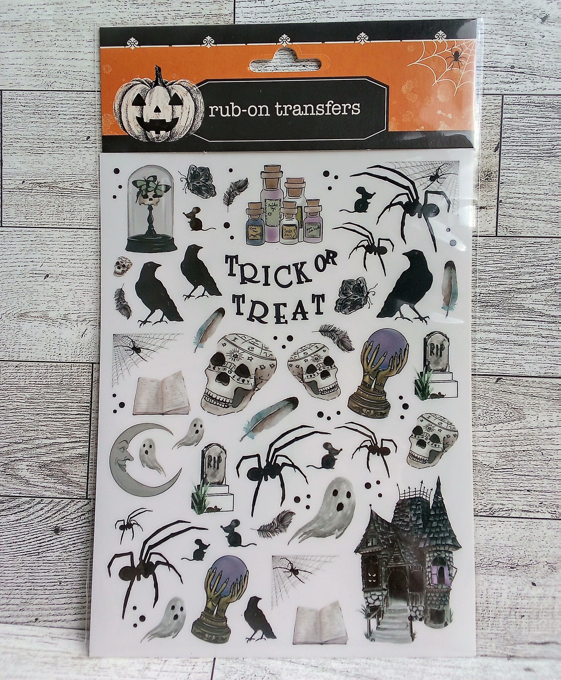 Vintage and Spooky Halloween Rub-on Transfer Stickers, Pumpkins ...
