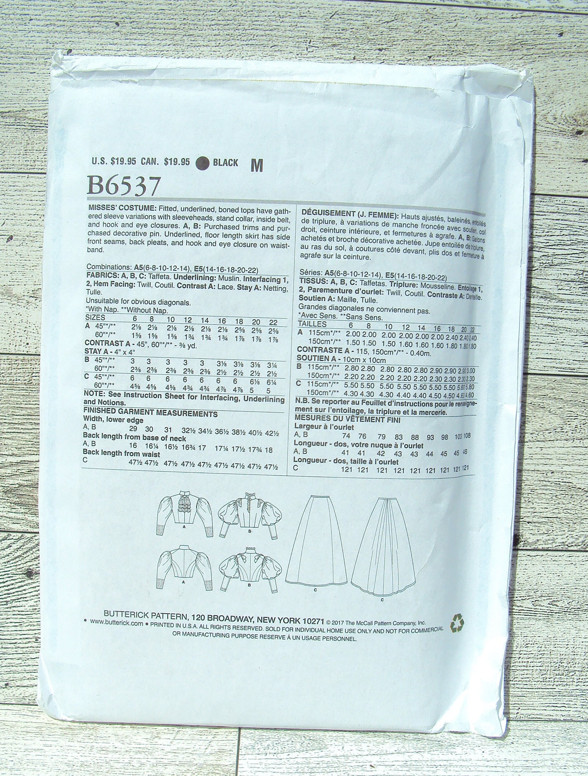 Butterick Sewing Pattern 6537 Edwardian Era Boned Top With Gigot ...