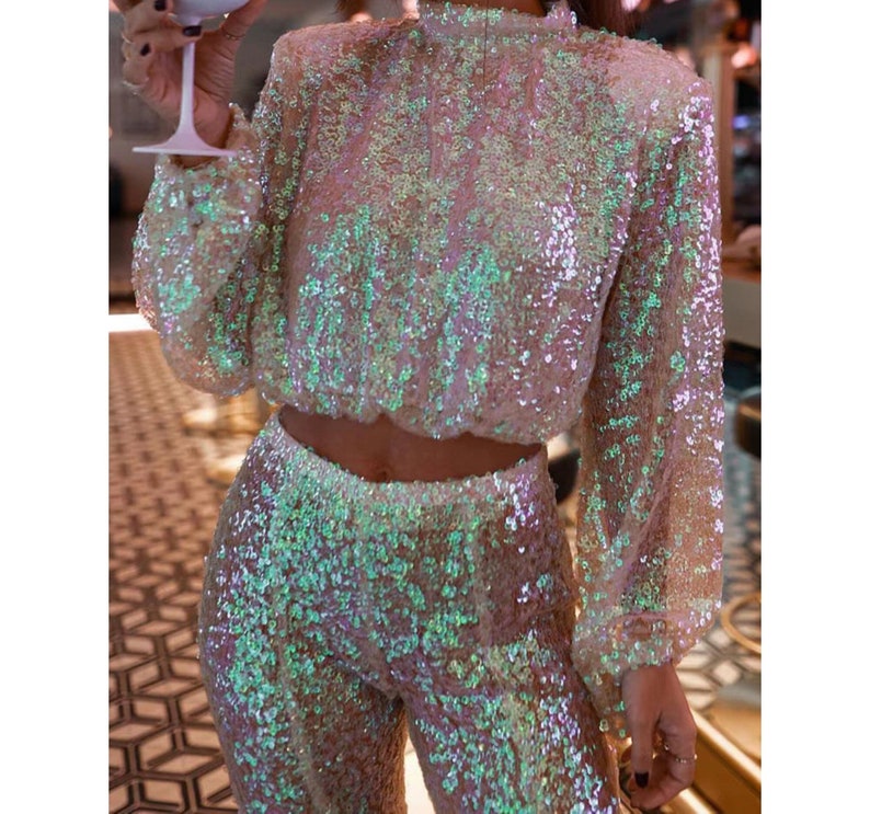 Vintage Pant & Top 2 Piece Set Hand Made Chic Aesthetic Long Sleeve O ...