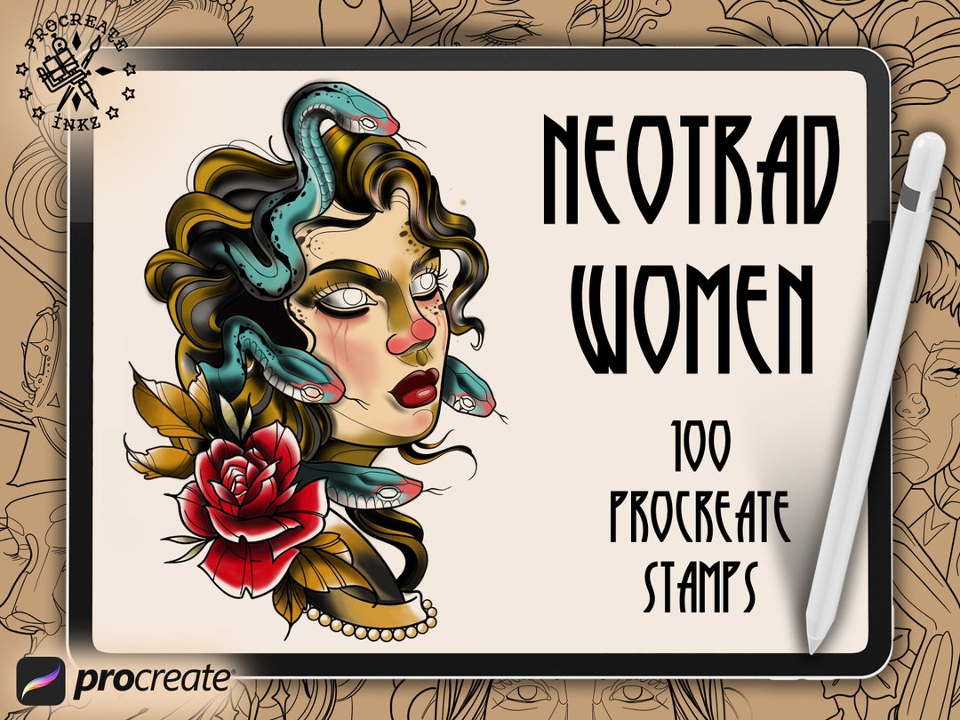 Procreate Neotraditional Women Bundle Pack Procreate Stencil Procreate ...