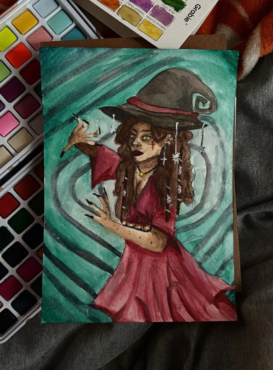 Whimsical and Magical Watercolor Witch Painting, Witchy Art, Spiral Art ...