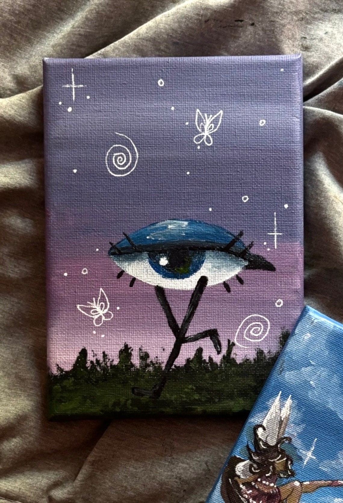 Whimsical Walking Pixie Eye Painting, Mushroom Fairy Painting, Ready to ...