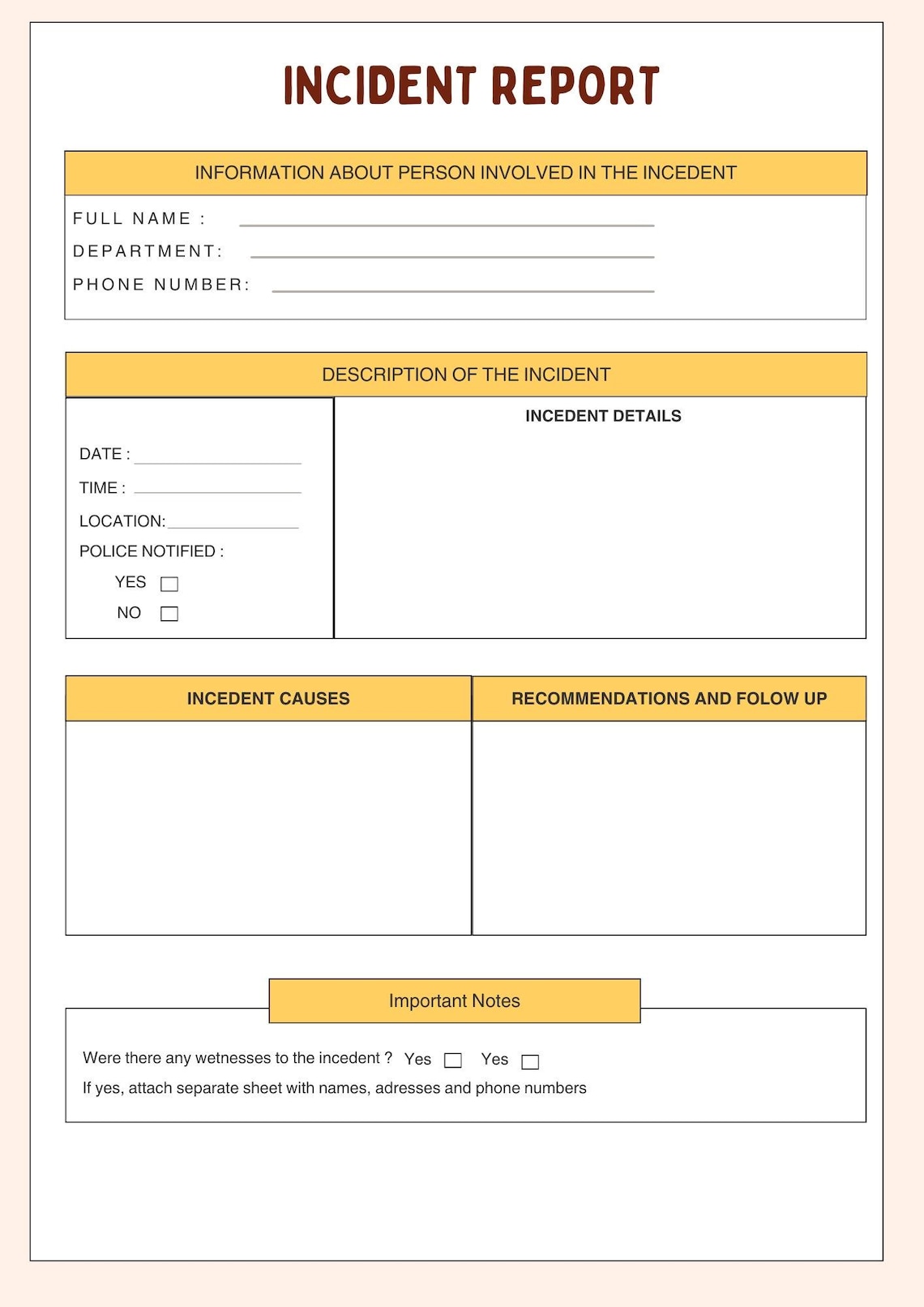 Incident Report Form | Incident Report Form Template | Incident Report ...
