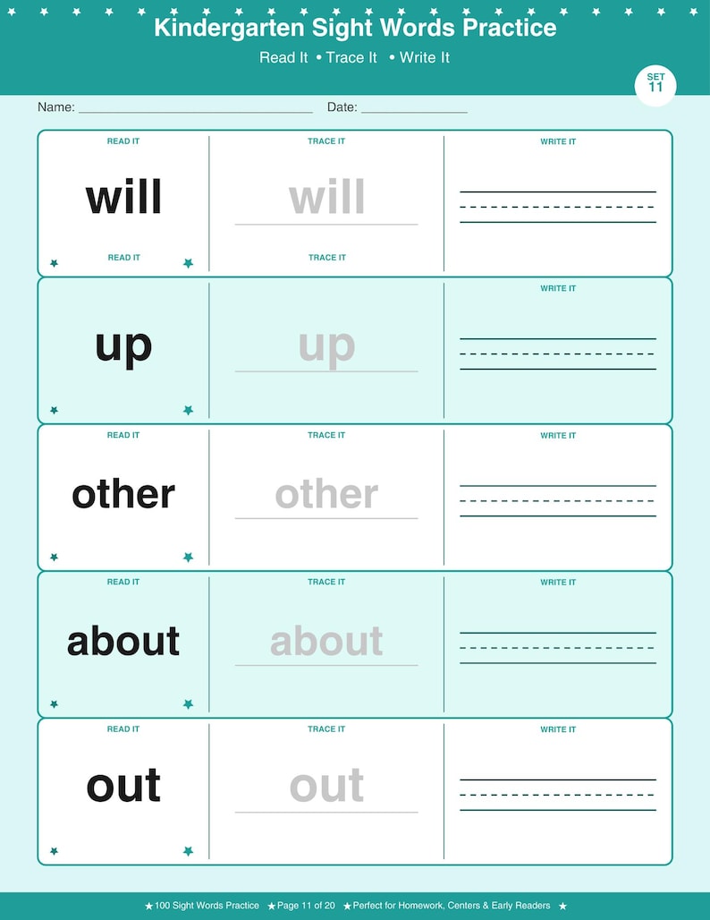 Kindergarten Sight Words Worksheets PDF, Dolch 200 Words, Read Trace ...