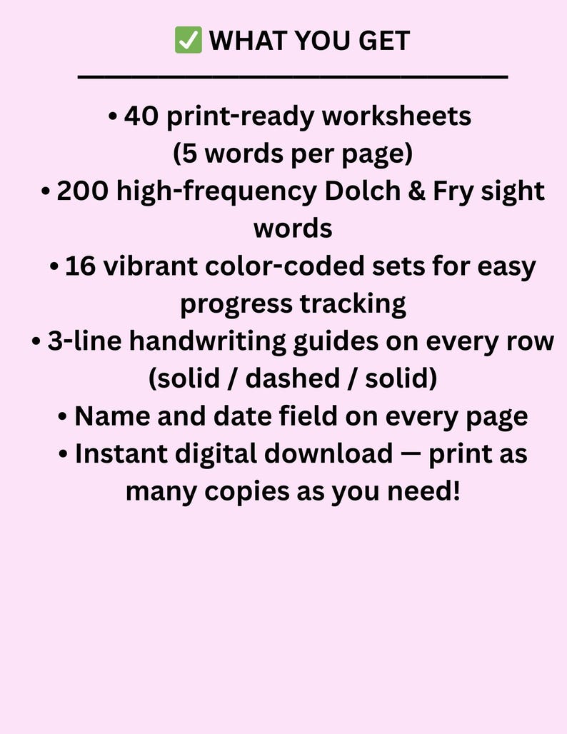 Kindergarten Sight Words Worksheets PDF, Dolch 200 Words, Read Trace ...