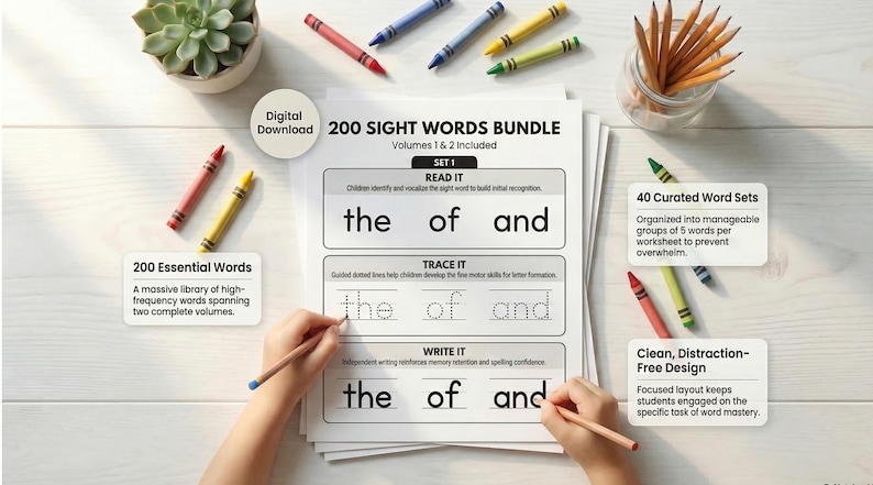 Kindergarten Sight Words Worksheets PDF, Dolch 200 Words, Read Trace ...
