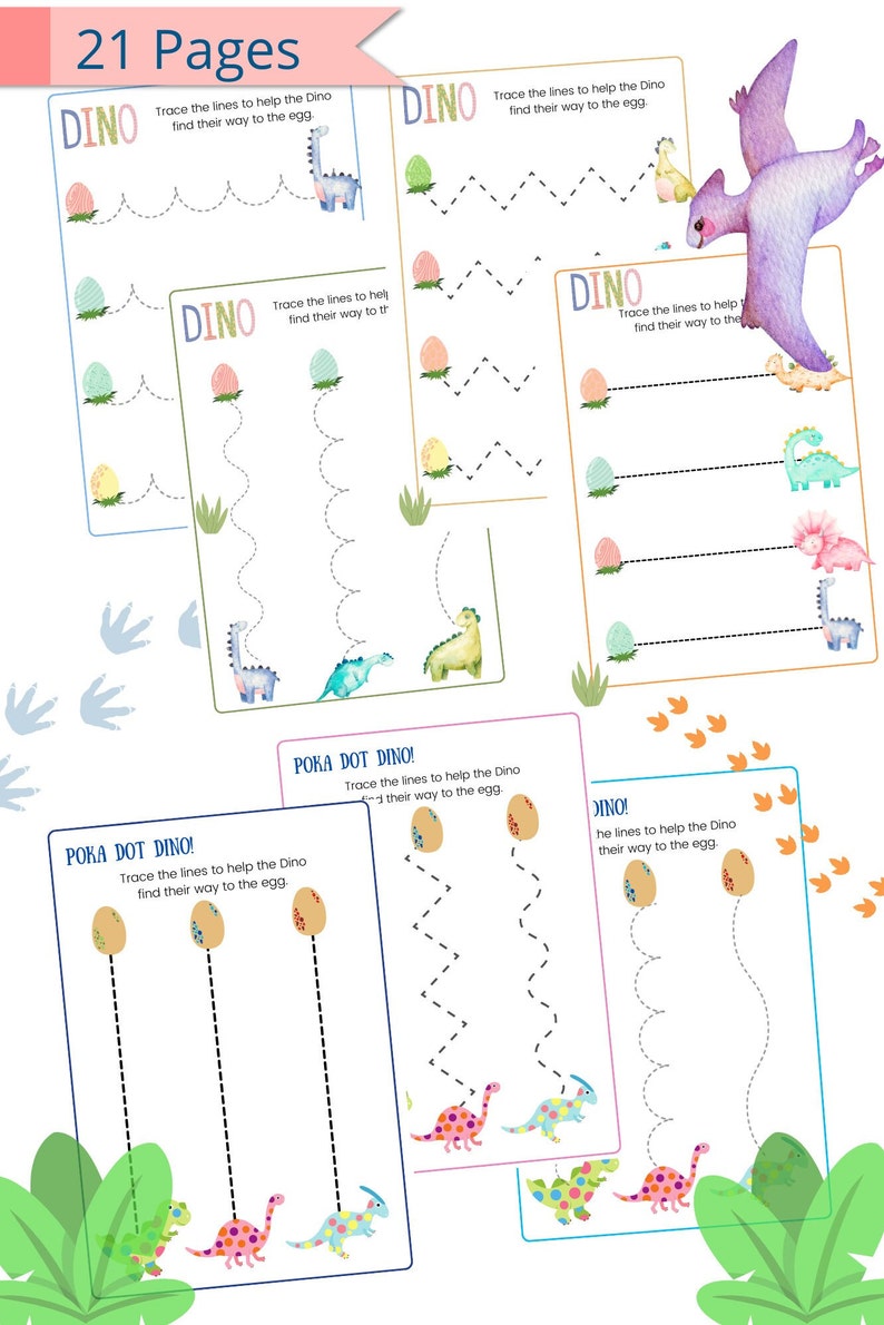 Dino Lines Tracing Worksheets for Kids | Preschool Fine Motor Skills ...
