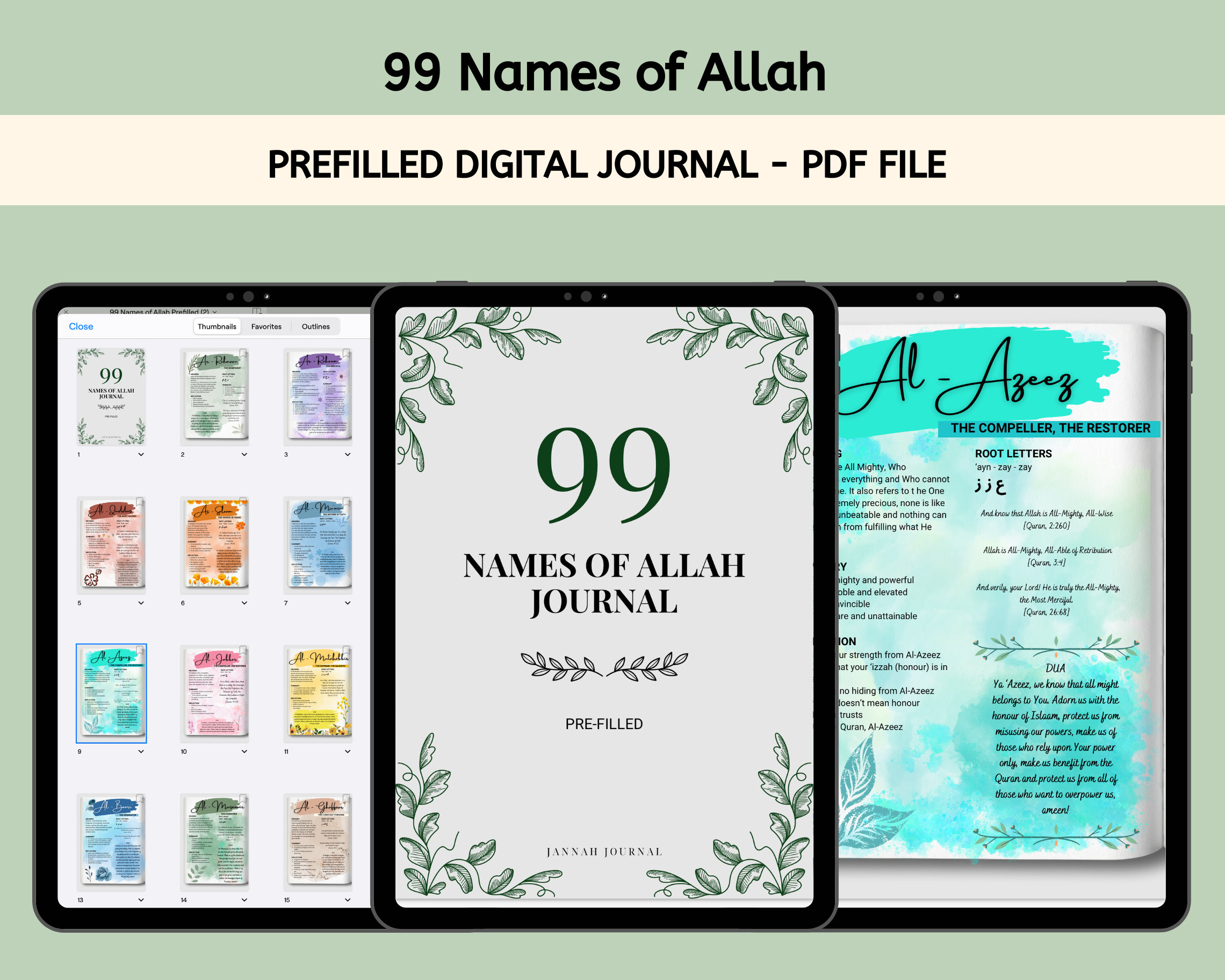 99 Names of Allah Pre-filled Journal | Digital PDF | Instant Download ...