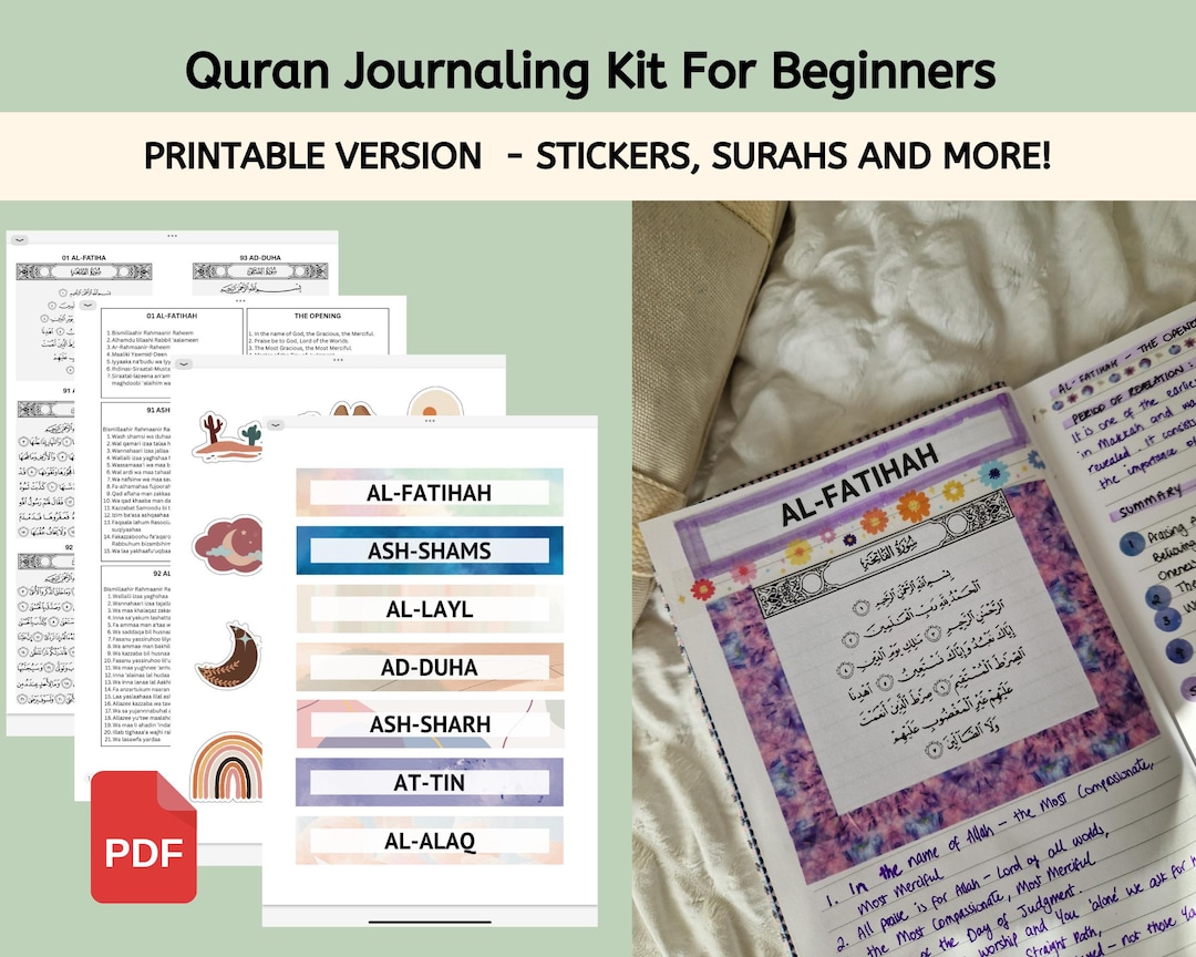 Quran Journal Starter Kit | Printable Surahs and Stickers | Islamic ...