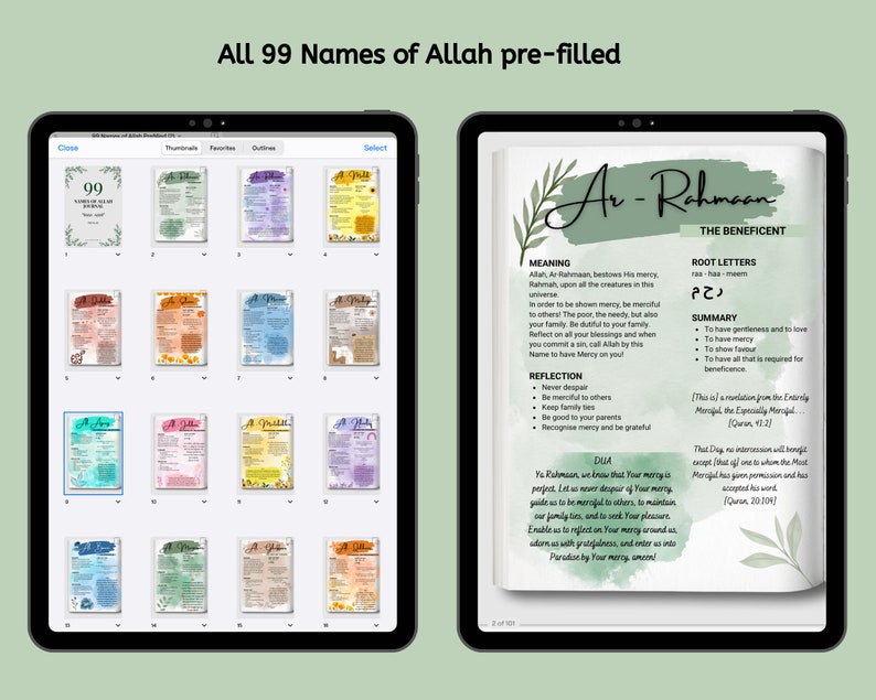 99 Names of Allah Pre-filled Journal | Digital PDF | Instant Download ...