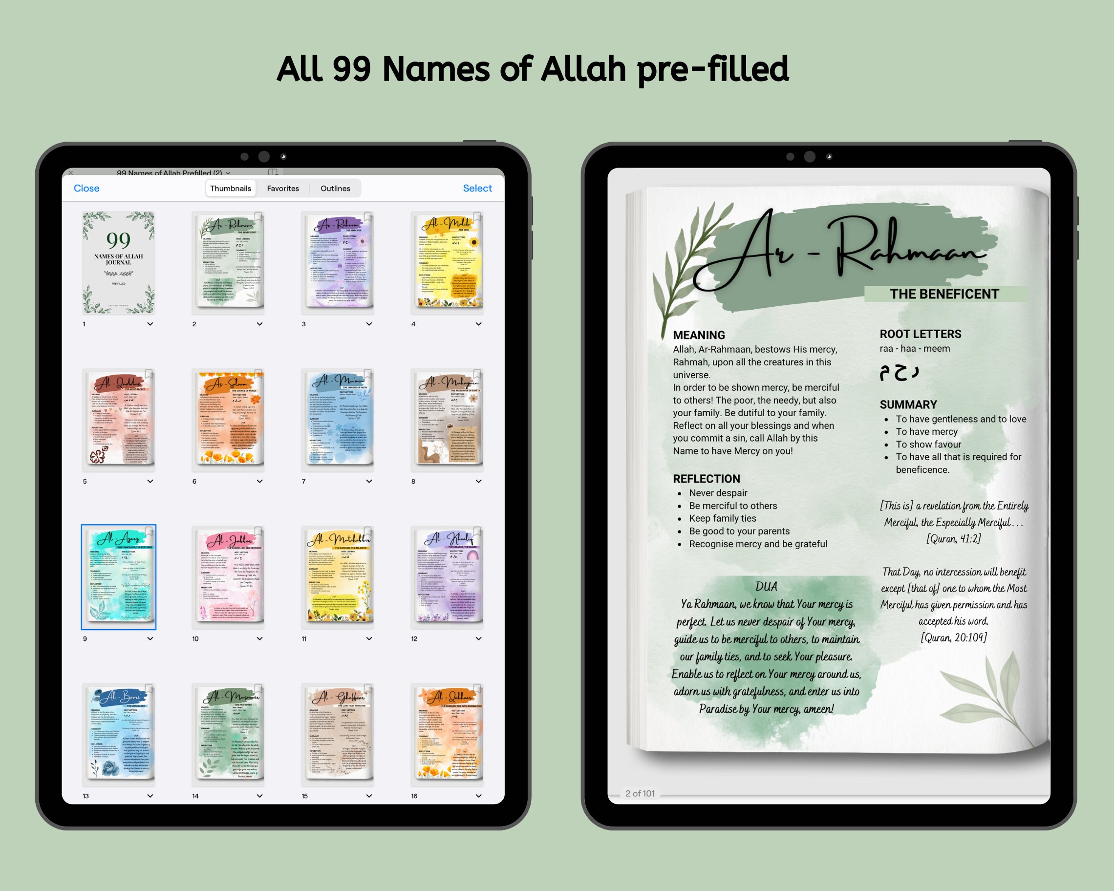 99 Names of Allah Pre-filled Journal | Digital PDF | Instant Download ...