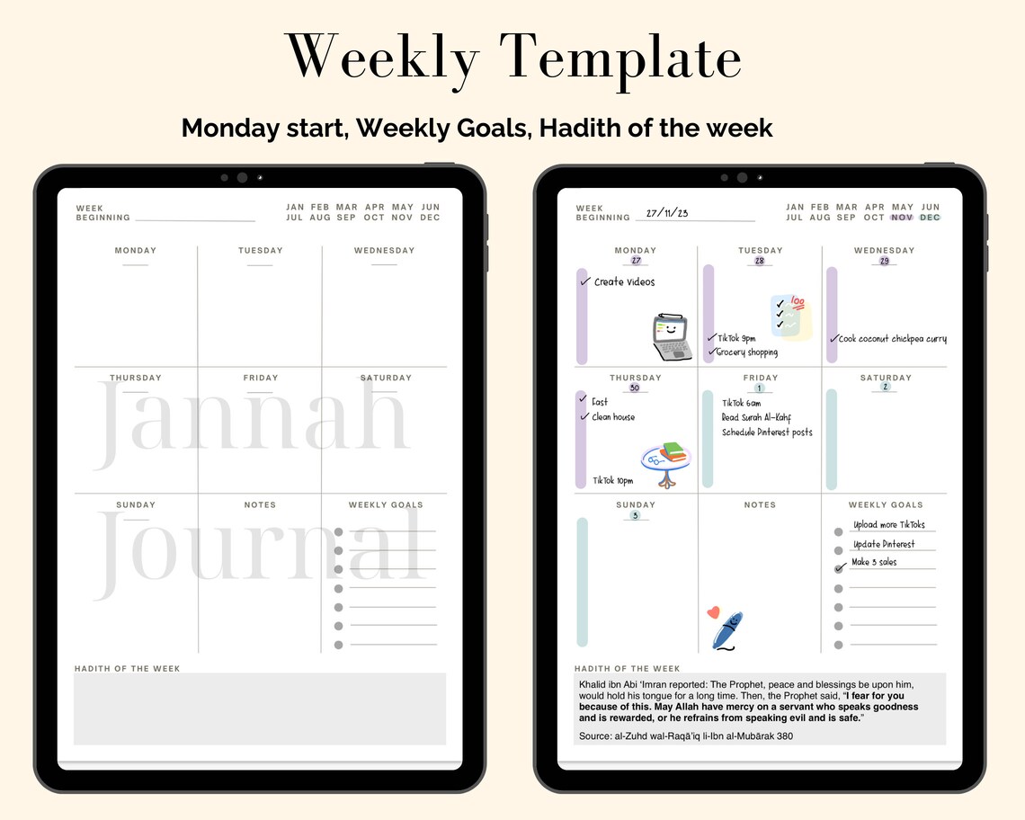 Muslim Daily and Weekly Planner Template for Goodnotes | Islamic ...
