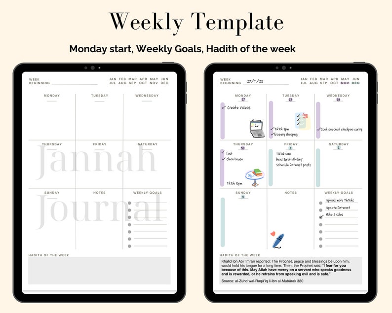 Muslim Daily and Weekly Planner Template for Goodnotes | Islamic ...