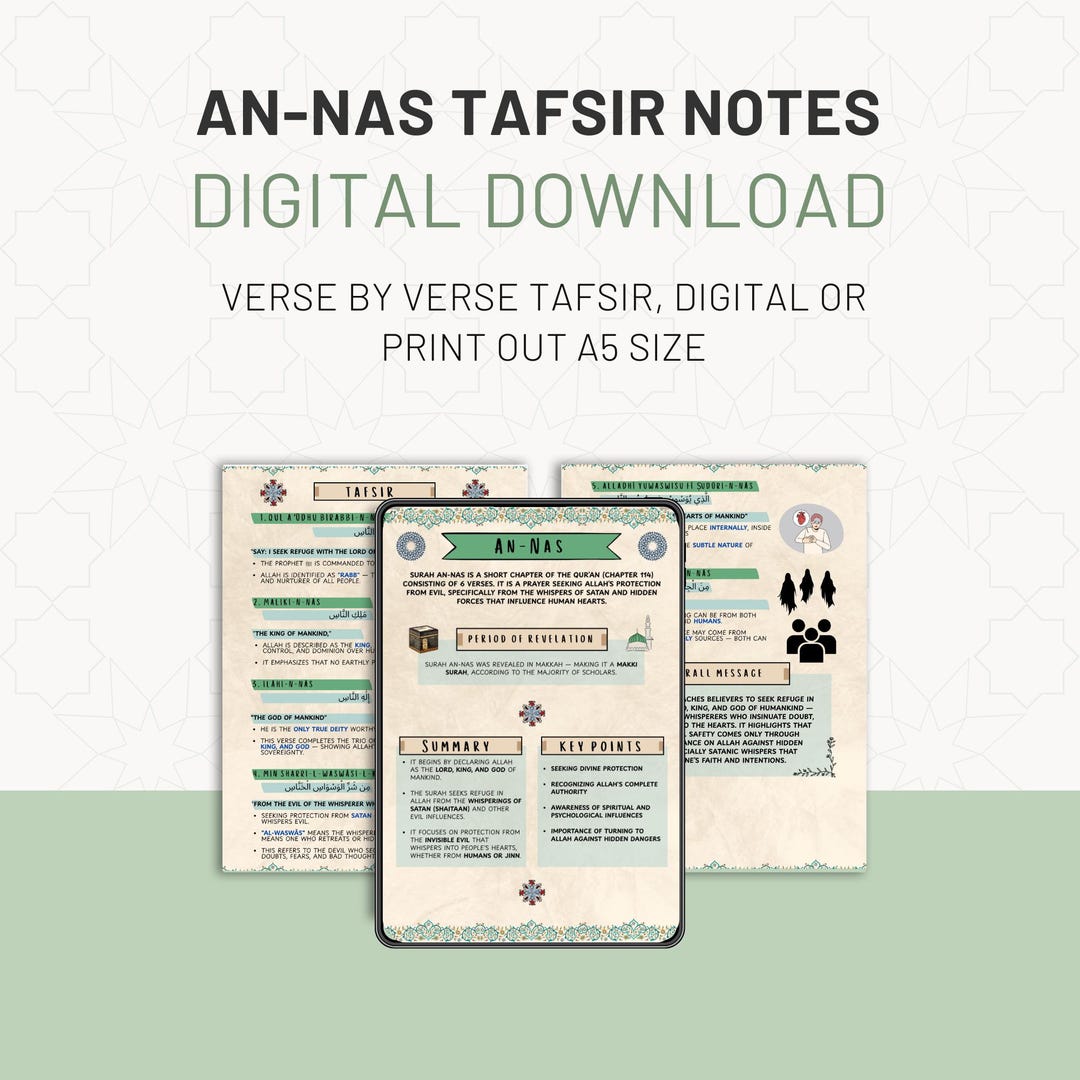 Surah An-nas Tafsir Notes: Quran Study Guide (A5 Printable Digital ...