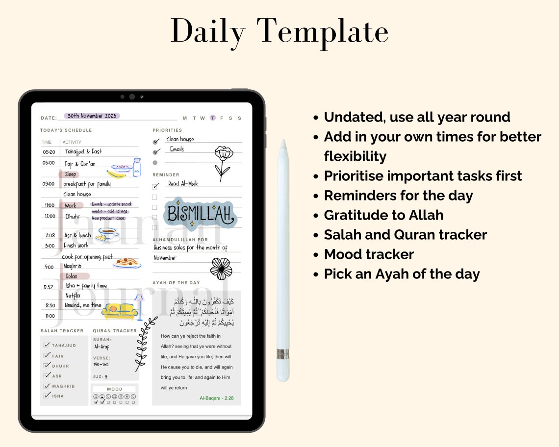 Muslim Daily and Weekly Planner Template for Goodnotes | Islamic ...