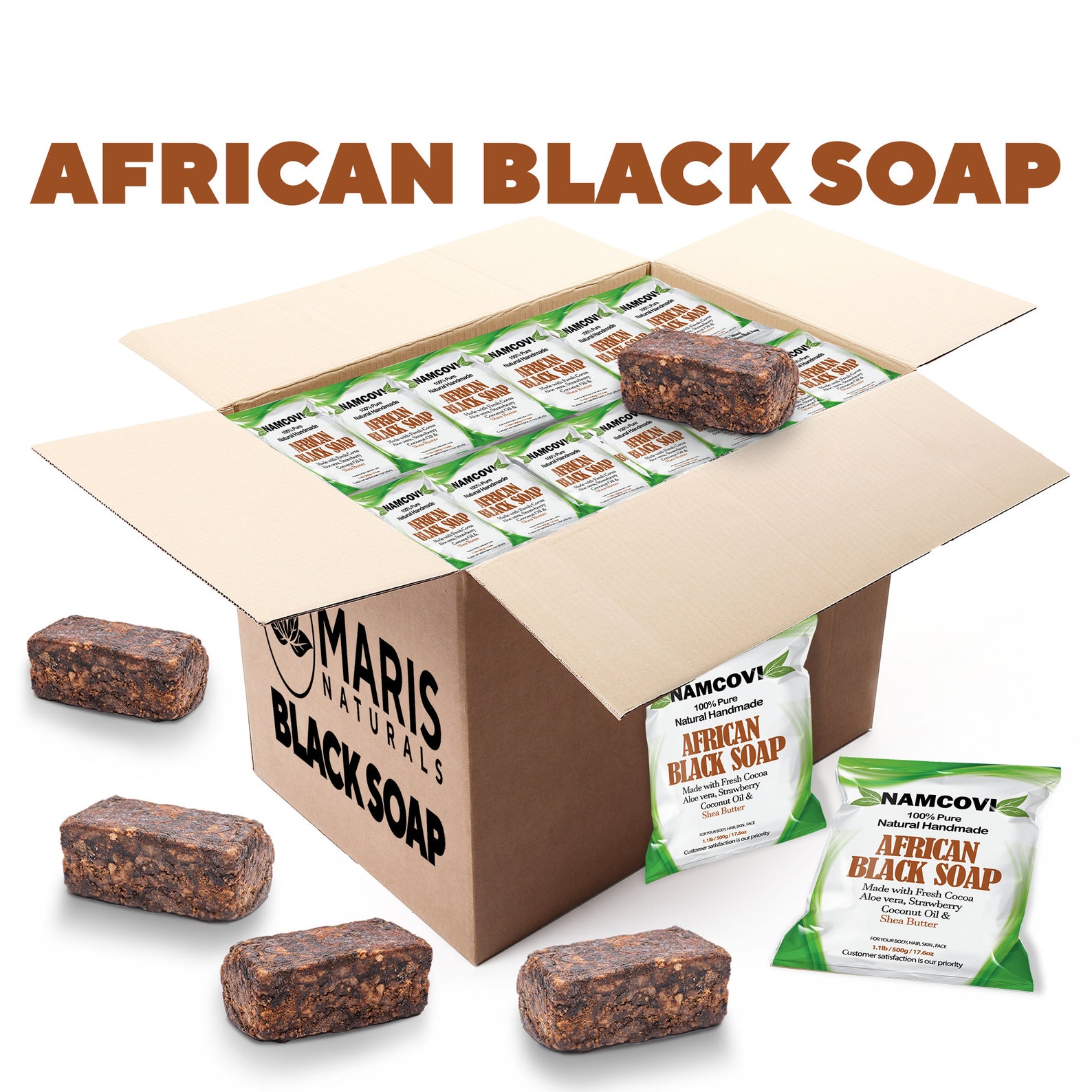 African Black Soap- 25 Packs Big Bar Black Soap Total of 27.5 Pounds ...