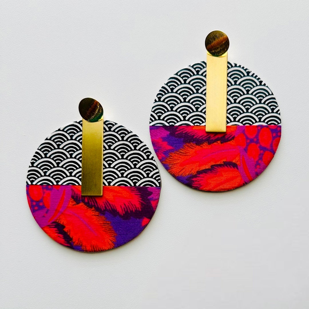 Power Clash Textile Earrings, Colorful Oversized Earrings, Fabric ...