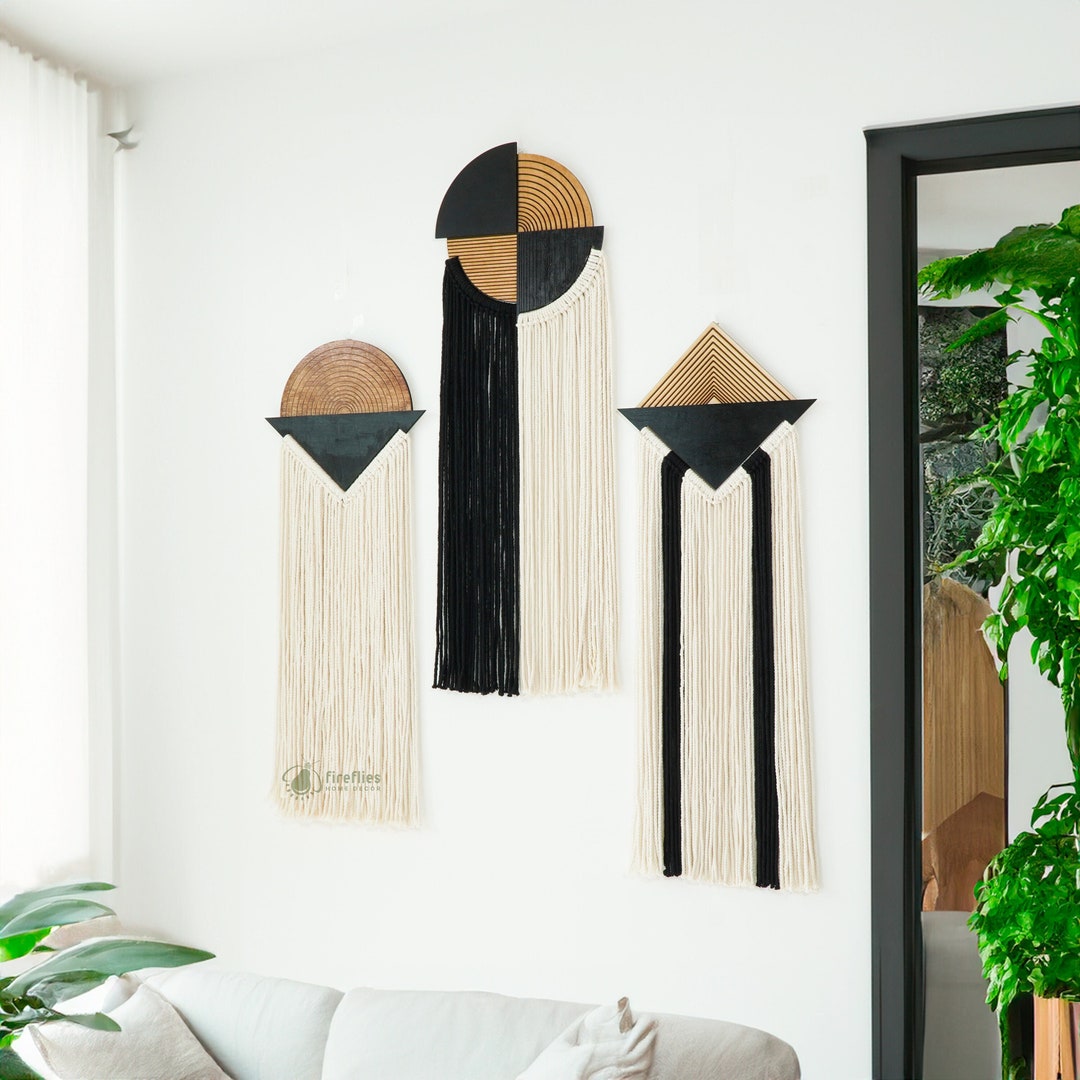 Macrame Geometric Wood Wall Art, Minimalist Artwork, Fiber Wall Art ...