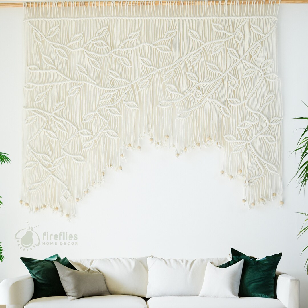 Large Macrame Leaf Window Curtain, Macrame Window Valence, Macrame Wall ...