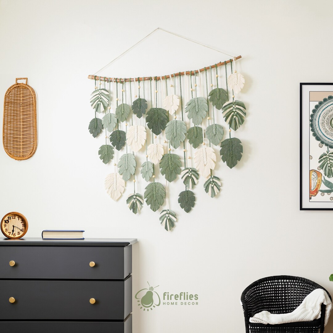 Large Monstera Macrame Leaf Hanging, Jungle Macrame Wall Hanging ...
