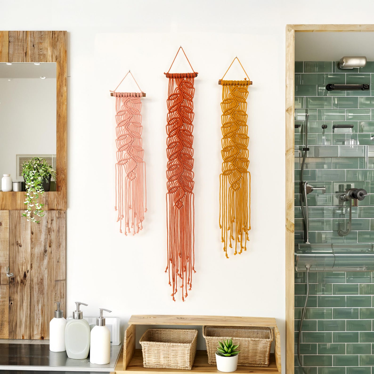 Pinky Vertical Macrame Wall Hanging, Leaf Woven Tapestry, Mid Century ...