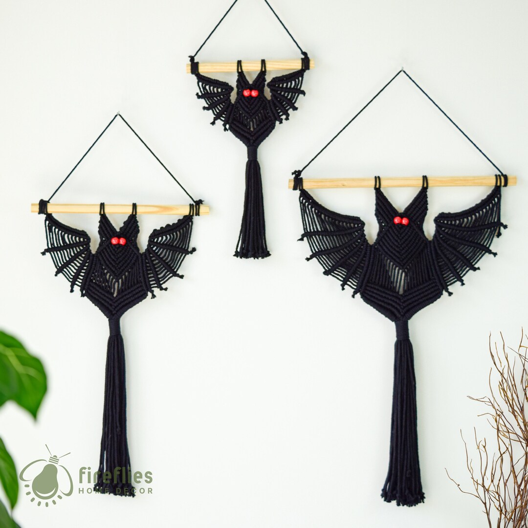 Macrame Gothic Bats, Halloween Wall Hangings, Spooky Entry Door Hangers ...