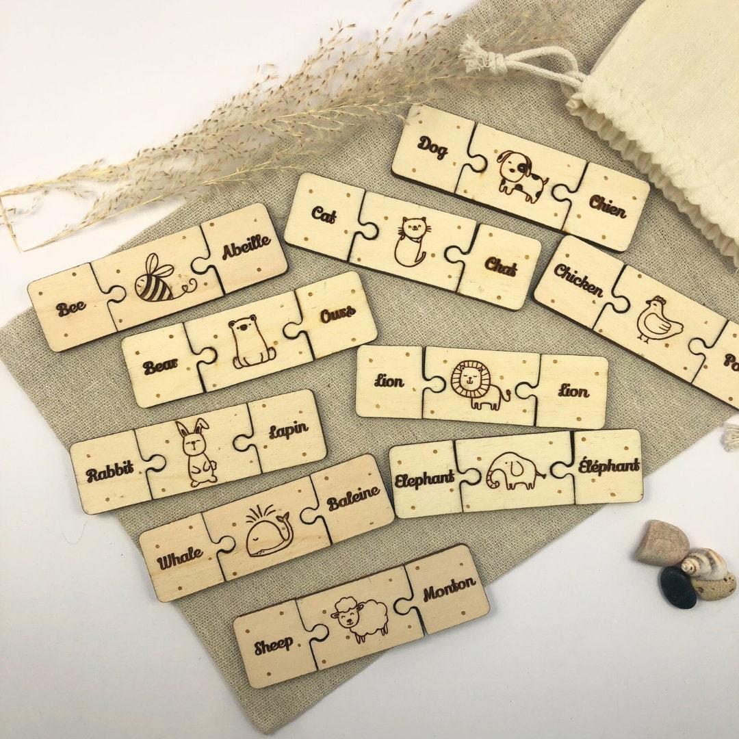 Set of 10 Montessori Wooden Puzzles for Learning to Read and Learning ...