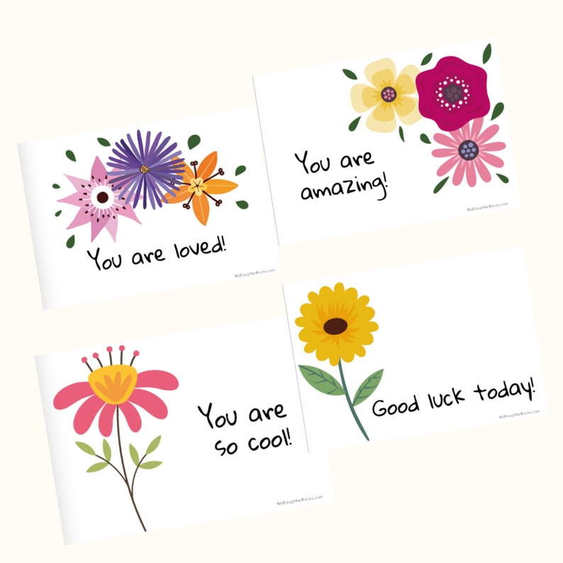 Printable Lunch Box Notes for Girls, Digital Download Flower ...