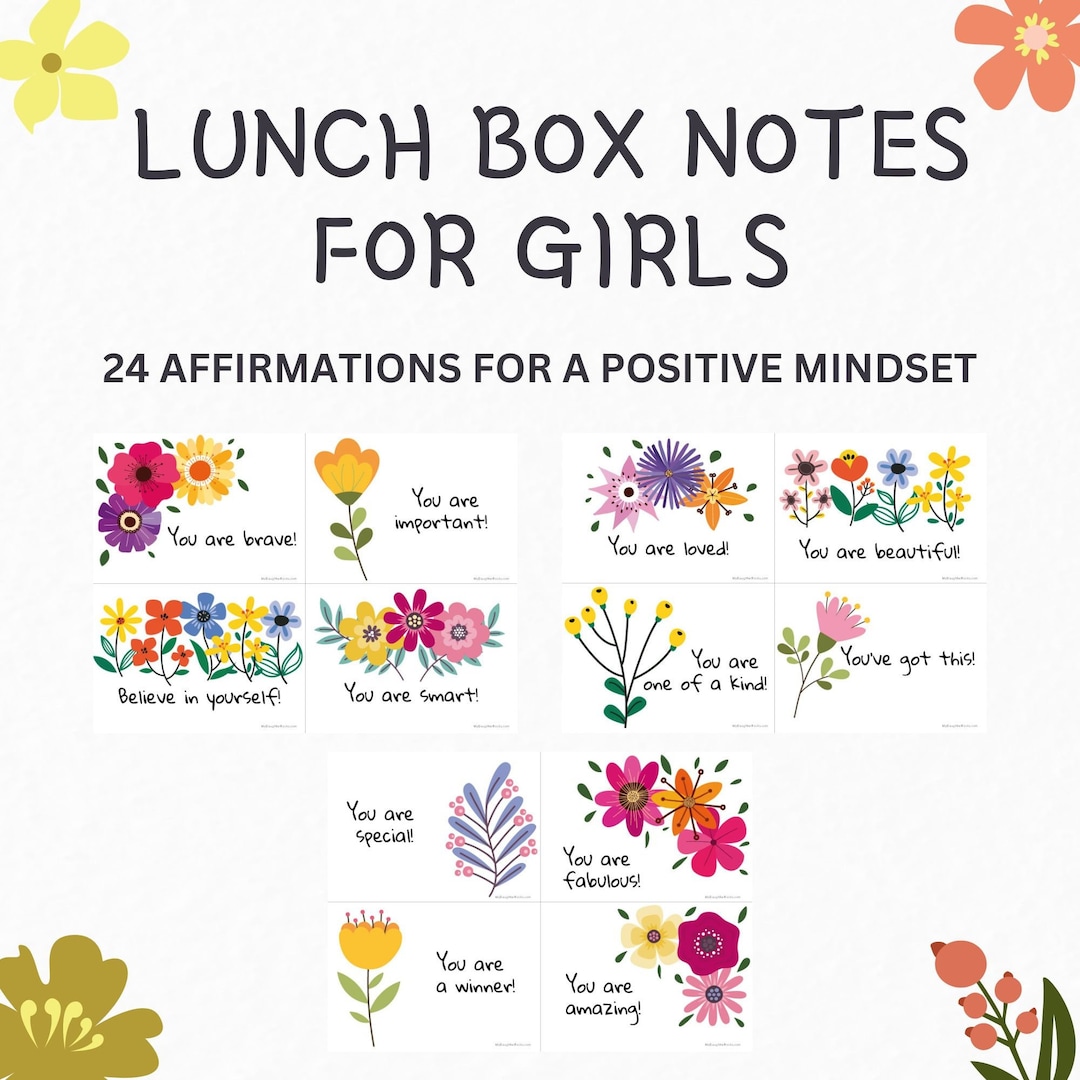 Printable Lunch Box Notes for Girls, Digital Download Flower ...