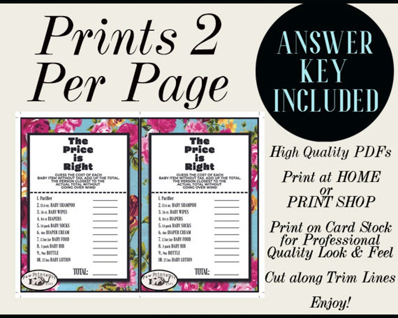 The Price is Right DIY Printable Baby Shower Game Digital Download ...