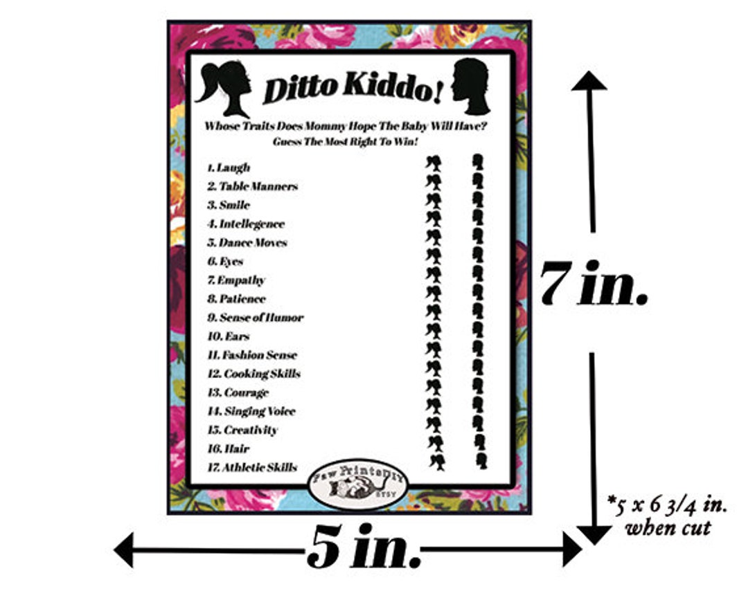 DITTO KIDDO! Baby Shower Game DIY Printable Instant Download Girl Boy ...