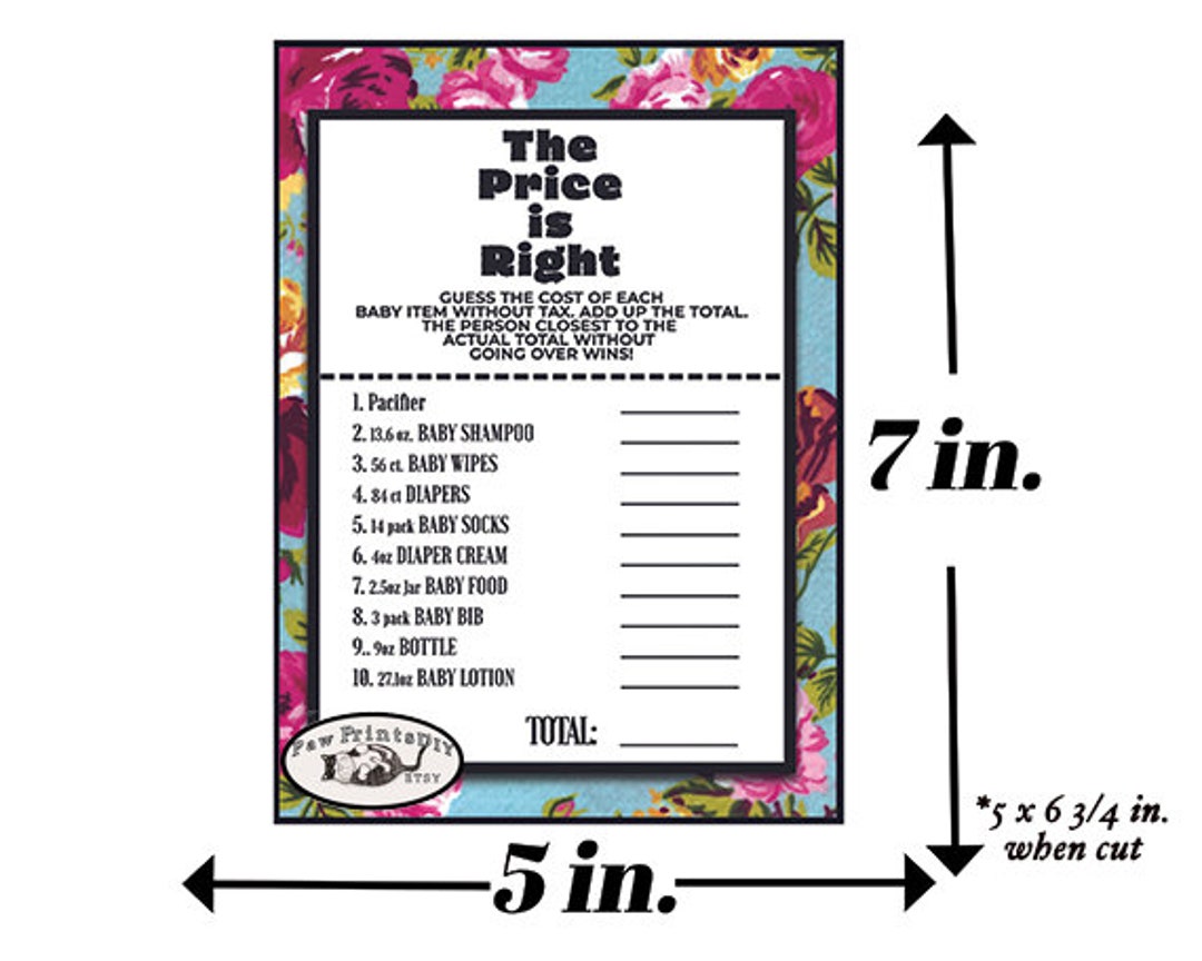 The Price is Right DIY Printable Baby Shower Game Digital Download ...