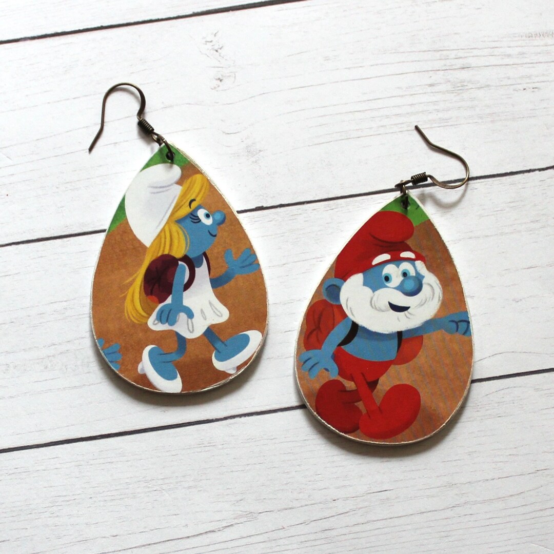 Smurfette Papa Smurf Story Book Earrings EAR037 - Etsy