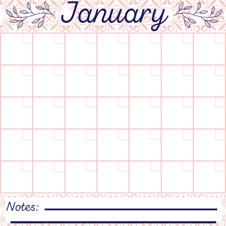 Calendar, Digital Download, PNG, JPG, SVG, Monthly Calendar, Blank ...