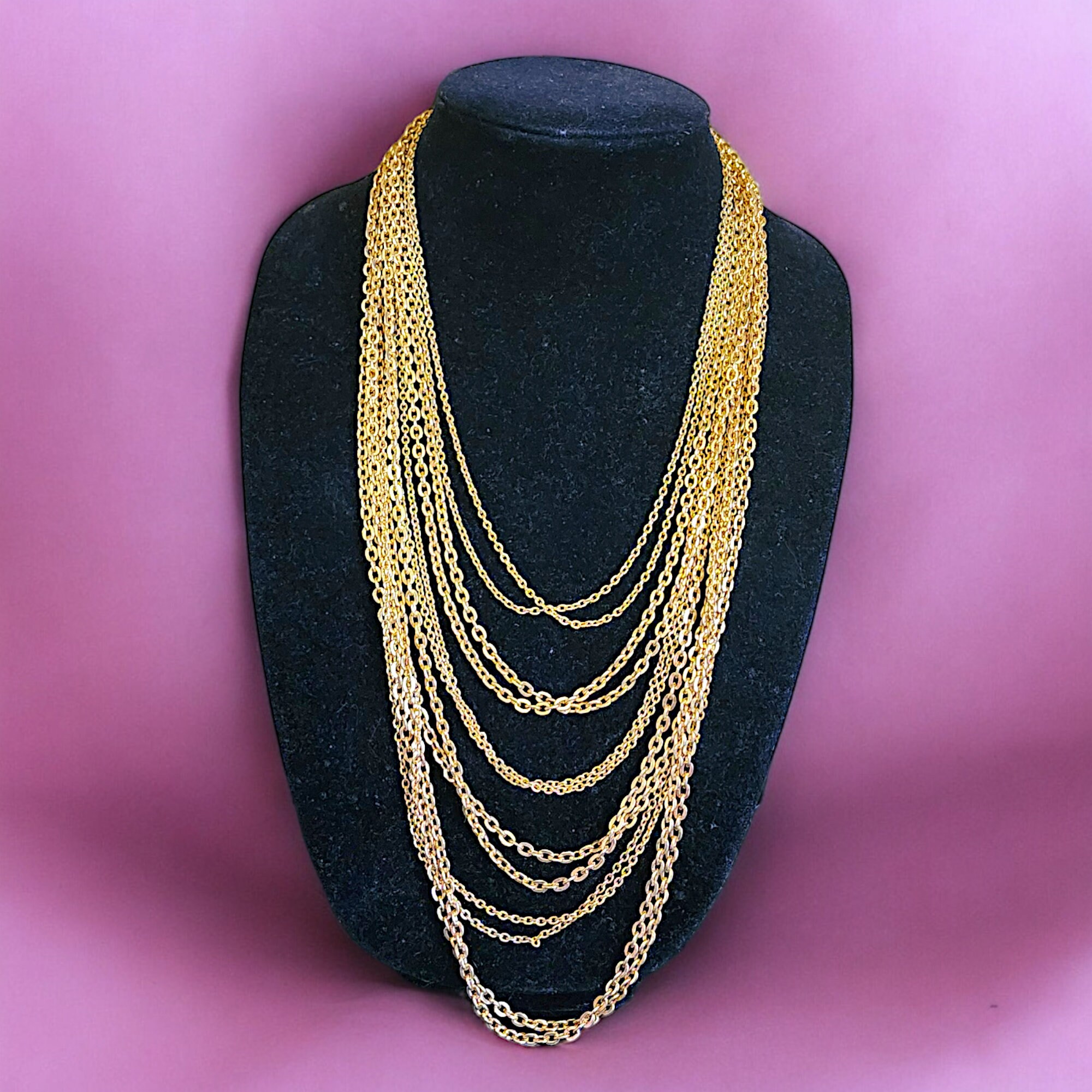 12 Strand Gold Tone Link Chain Vintage Necklace - Etsy