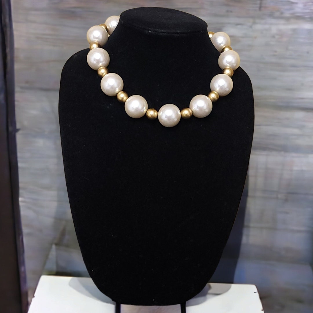 ANNE KLEIN Jumbo Pearl Choker Gold Plated Collar Vintage Necklace ...