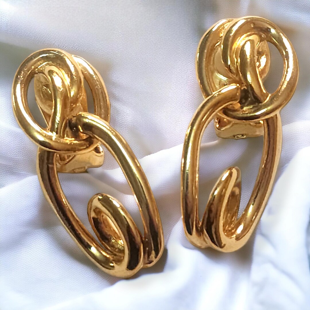 Swirl Chain Link Dangle Drop Gold Plated Vintage Earrings - Etsy
