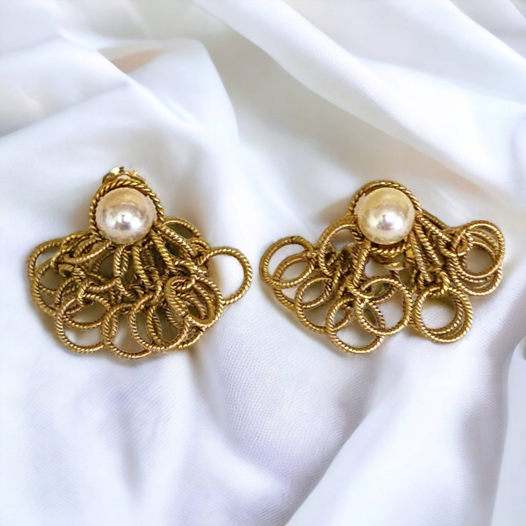 Elegant Chainmail Faux Pearl Gold Plating Vintage Earrings, Versatile ...