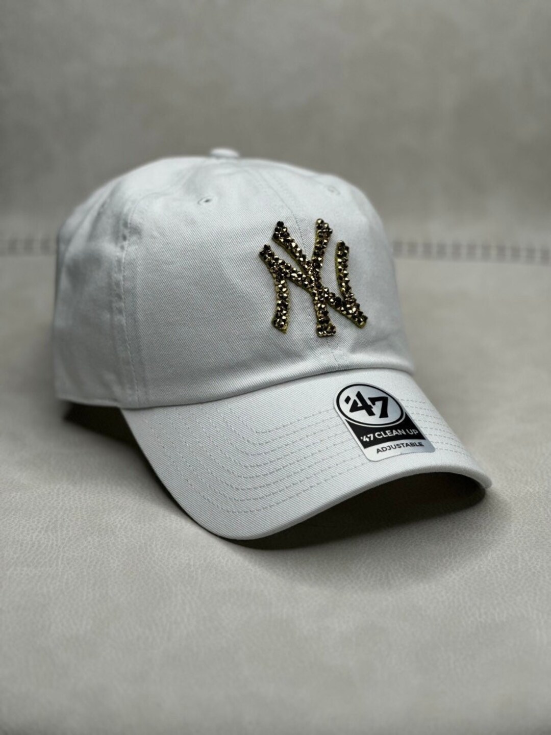 White & Gold NY New York Bling Hat swarovski Crystals NY Sparkle Hat ...
