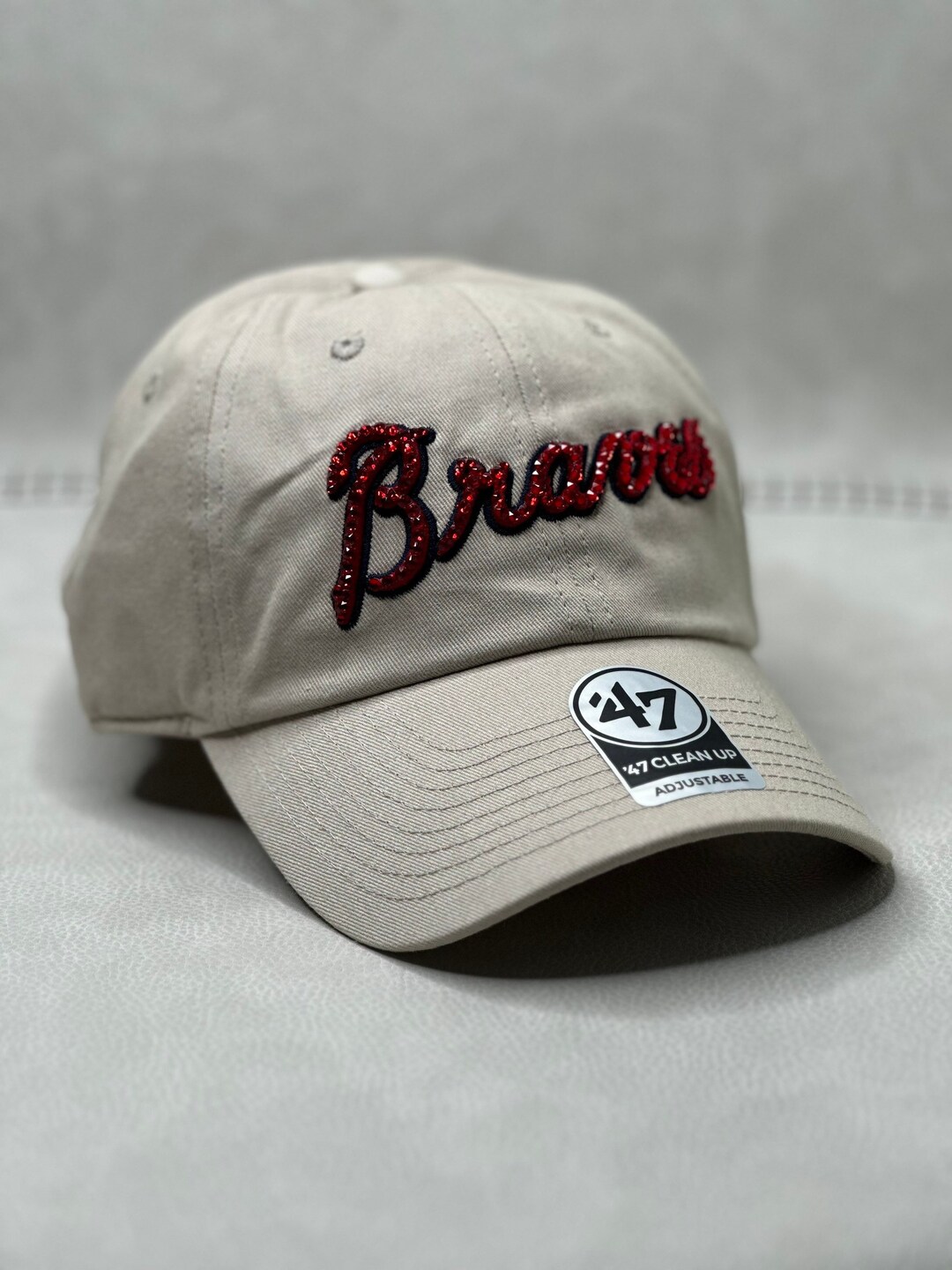 Khaki ATL Braves Script Bling Hat swarovski Crystals Braves Sparkle Hat ...