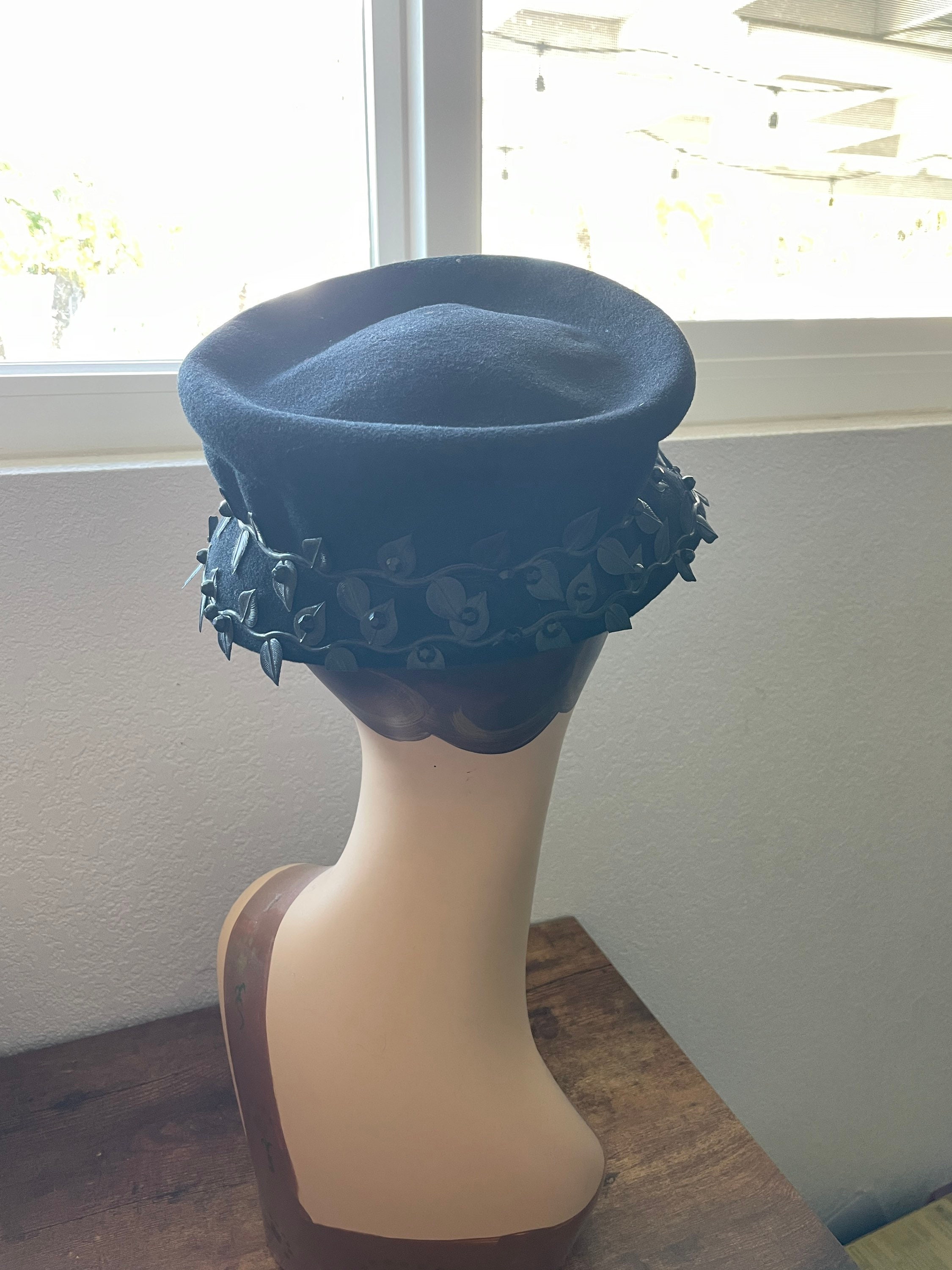 Vintage 1960s Wool Henry Pollak Bucket Hat With Leaf & Jewel Detailing ...