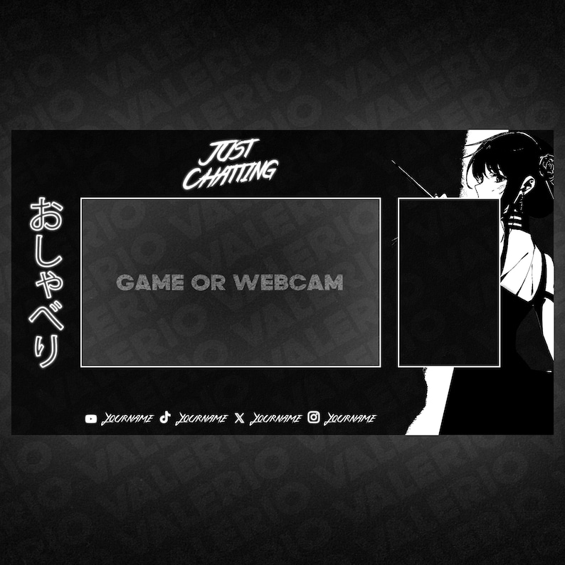Animated Anime Dark Girl Streaming Pack Overlay | Screen, Webcam Frame ...