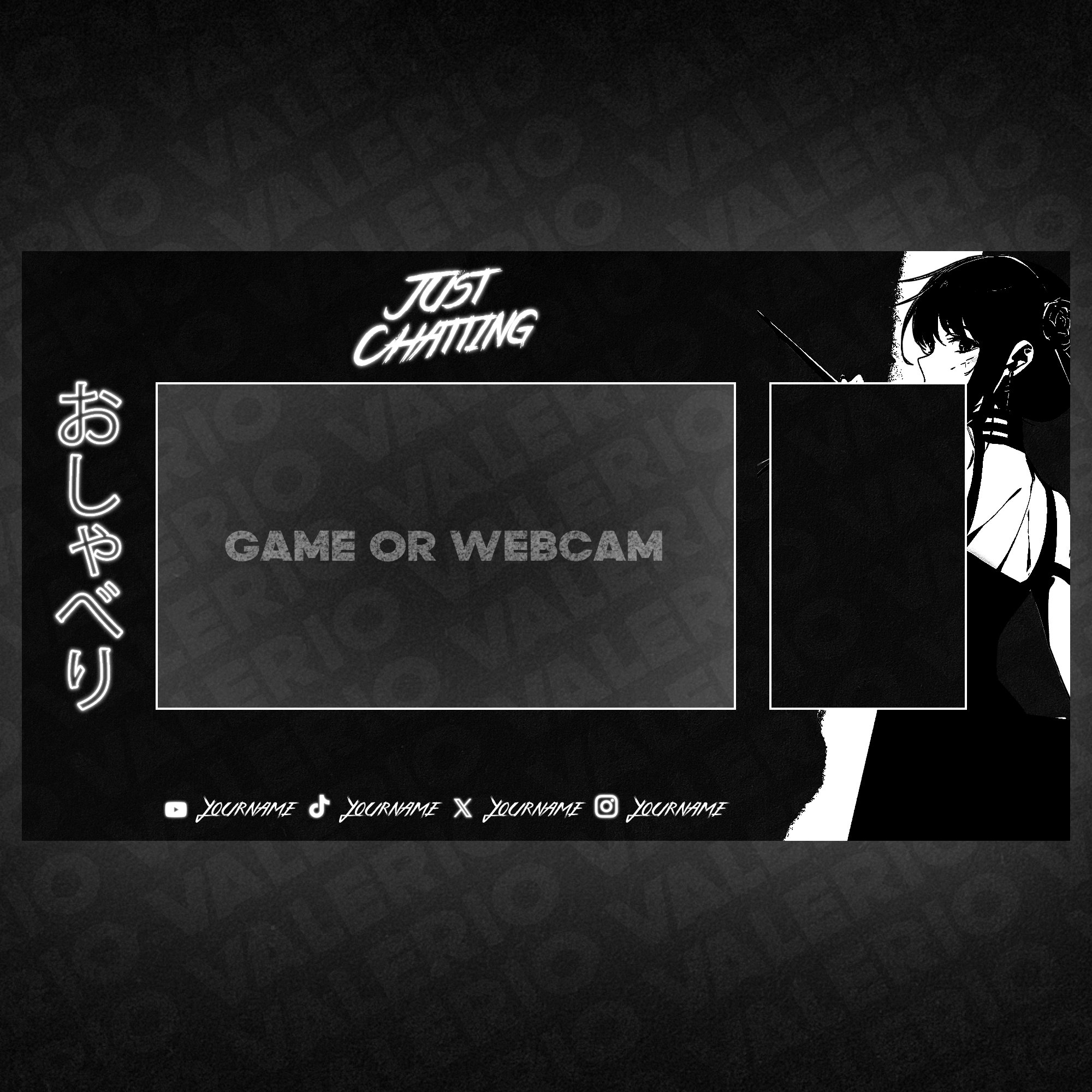 Animated Anime Dark Girl Streaming Pack Overlay | Screen, Webcam Frame ...